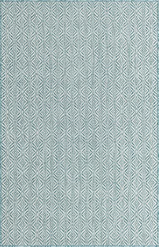Unique Loom Trellis Collection Area Rug-Modern Geometric Flatweave Design, Moroccan Inspired for Indoor/Outdoor Décor, 5 ft x 8 ft, Aqua/Ivory