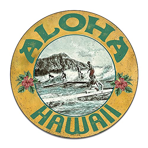 Brotherhood Diamond Head Park Volcano Surfing Hawaii Reproduction Car Company Garage Signs Metal Vintage Style Decor Metal Tin Aluminum Round Sign Home Décor