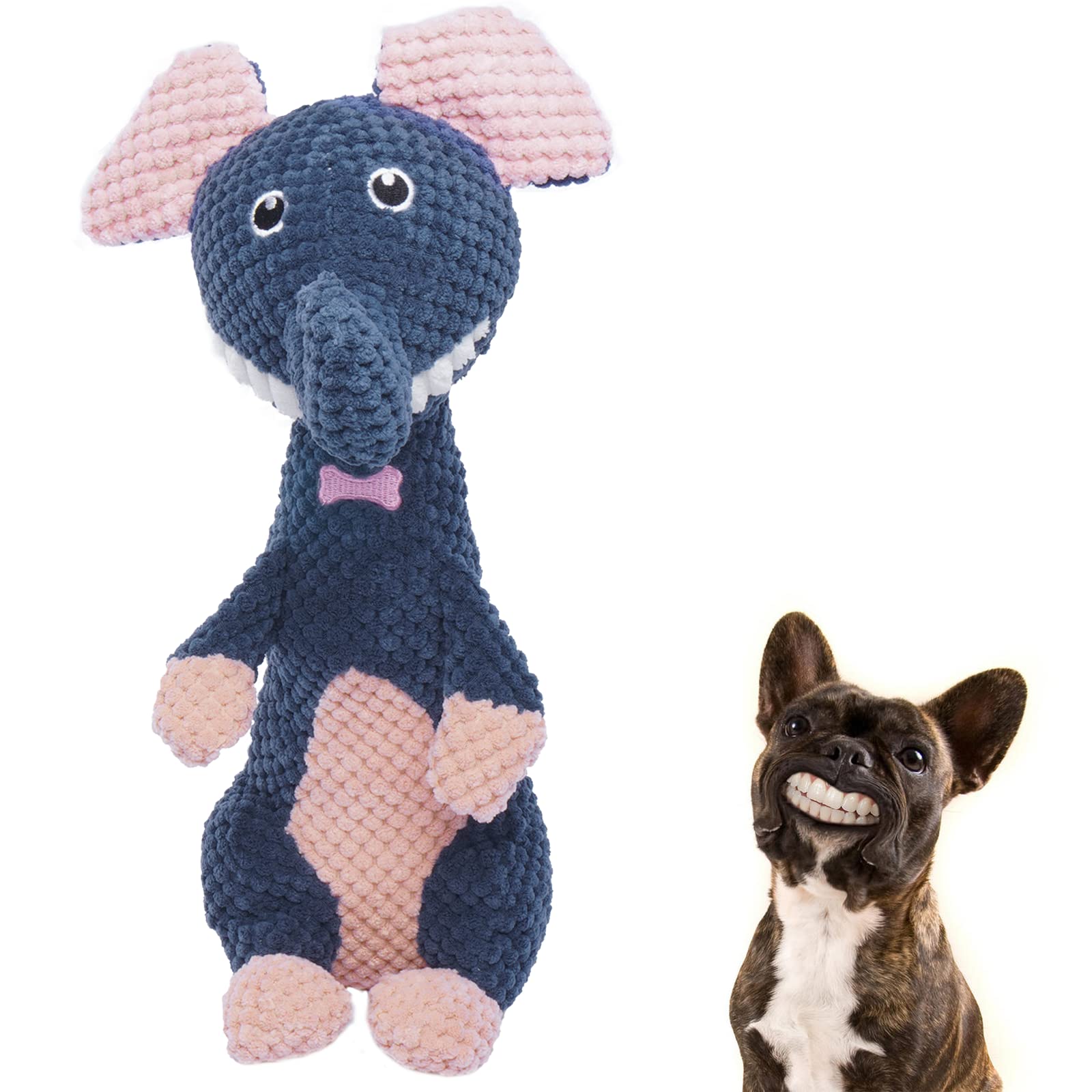 T'CHAQUE Funny Stuffed Dog Squeaky Toy, Soft Puppy Teething Chew Toy Reduce Boredom and Anxiety, Pet Plush Toys with Inner Squeaker, Tug of War Interactive Gift for Small to Large Dog Breed, Elephant