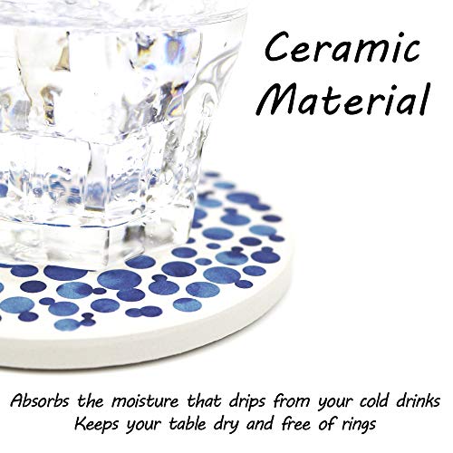 AD Set of 6 Coasters for Drinks Absorbing Round Ceramic Stone Coaster with Cork Base,Tabletop Protection Mat for Mugs and Cups,Office,Kitchen (Indigo Blue)