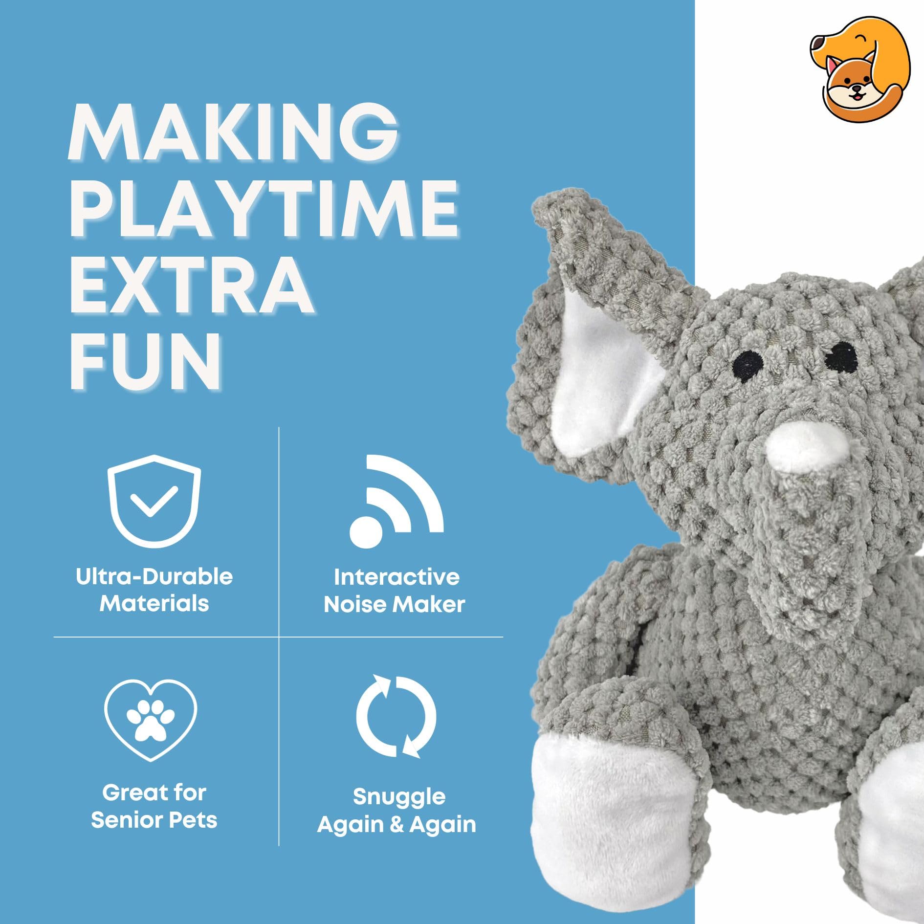 Pet PURRfect Squeaky Dog Toys: Durable Plush Dog Toys with Soft, Durable Fabric for Small and Medium Pets - Elephant Stuffed Dog Toy for Indoor Play!
