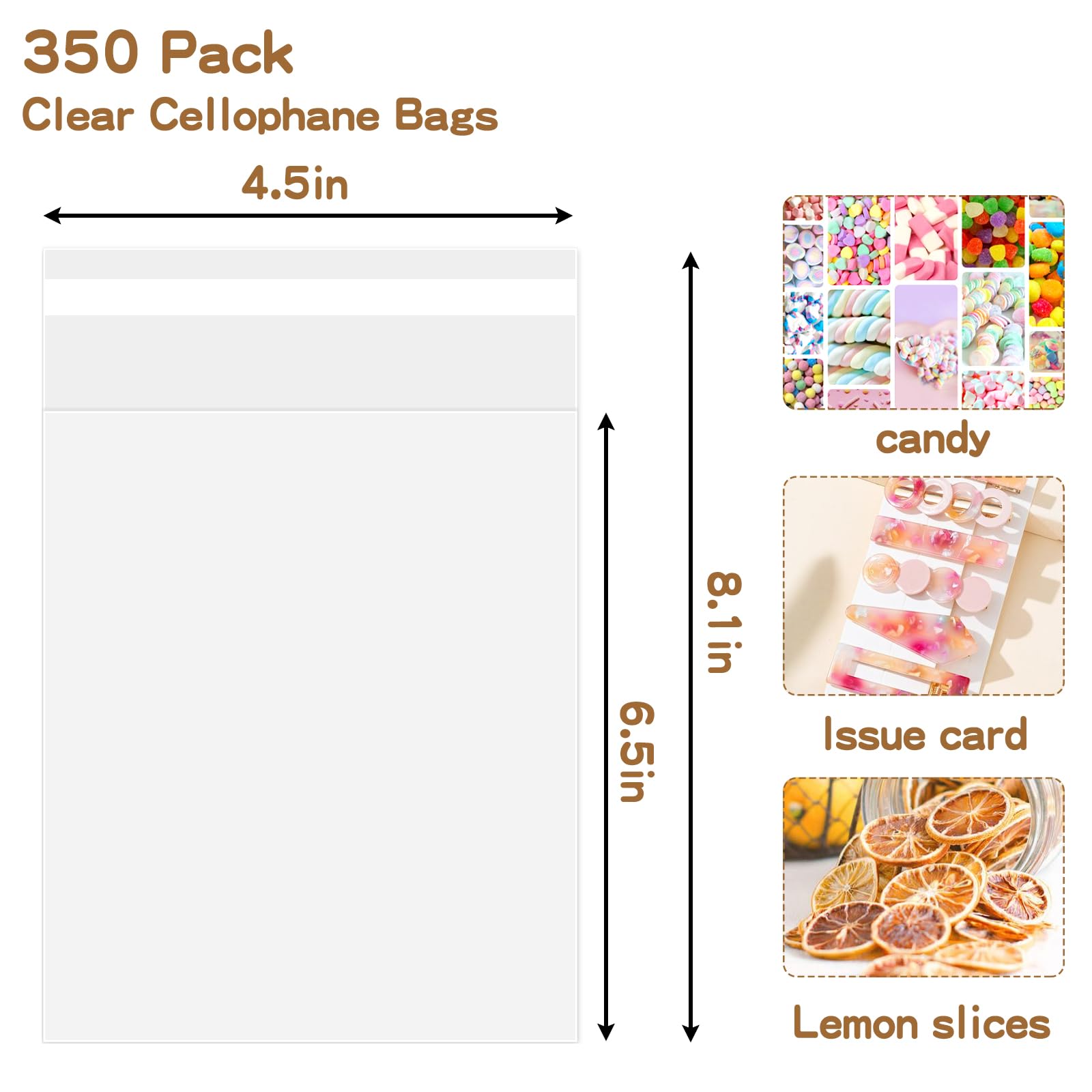 Tomnk Cellophane Bags, 4.5 x 6.5 Inches Self Sealing Cellophane Bags 350 Pack Resealable Clear Cookie Bags for Bakery, Chocolate Wrapping & Packaging