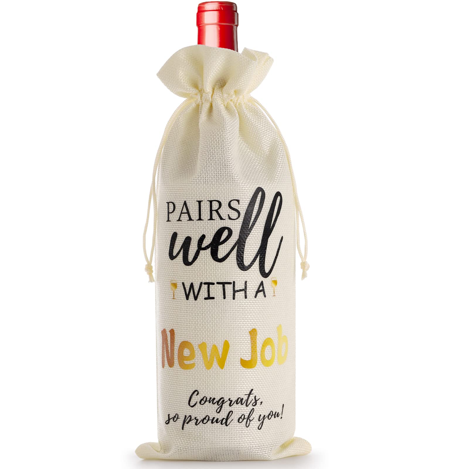 New Job Gifts Wine Bag, 1PC Congratulations Gifts for Women or Men, Congrats on New Job, Promotion Gift, Coworker Leaving Gift, Pairs Well With New Job Congrats So Proud of You