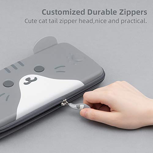 GeekShare Cat Ears Carry Case Compatible with Nintendo Switch/Switch OLED - Portable Hardshell Slim Travel Carrying Case fit Switch Console & Game Accessories (Grey, Small)