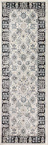 Bashian Collection Area Rug - Luxury Power Loom Polyester - Home Decor for Runner Rug, Entryway Rug, Living Room Rugs, 2.6’ x 8’, Ivory/Charcoal