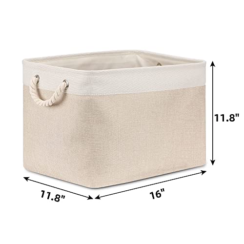Bidtakay Baskets Set Fabric Storage Bins-Beige Bundled Baskets of 2 Large Baskets 16" X 11.8" X 11.8" + 6 Small Baskets 11.8" X 7.8" X 5"