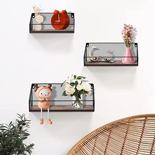 Hoikwo 3 Pack Mesh Wall Floating Shelves, for Bathroom Laundry Room Bedroom Living Room Kitchen and Office