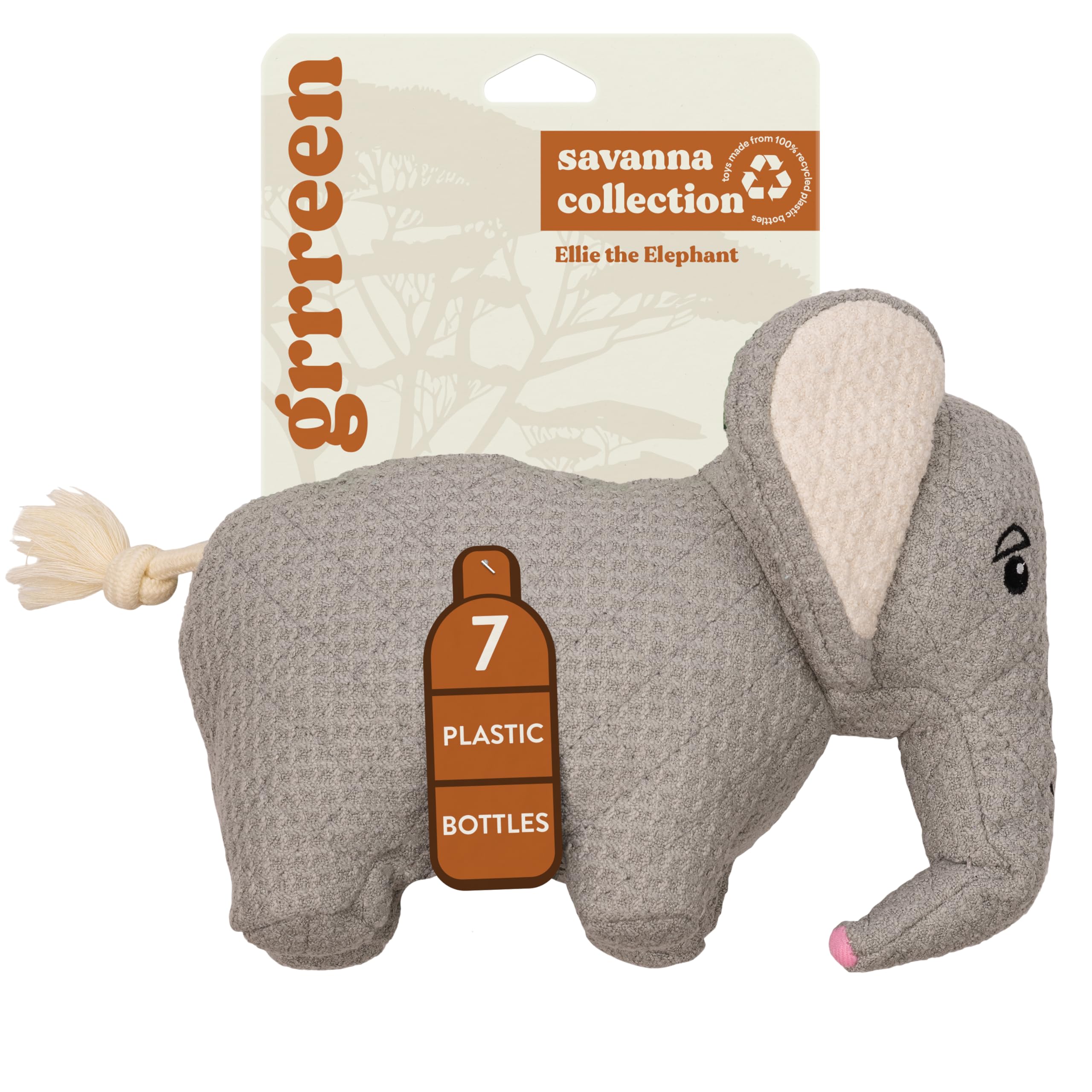 GRRREEN Savanna Collection Dog Toys | Jumbo Sized Ellie The Elephant | Cute, Durable, & Sustainable Plush Chew Toys for Dogs 50 lbs & up | Eco Friendly & 100% Recycled Materials