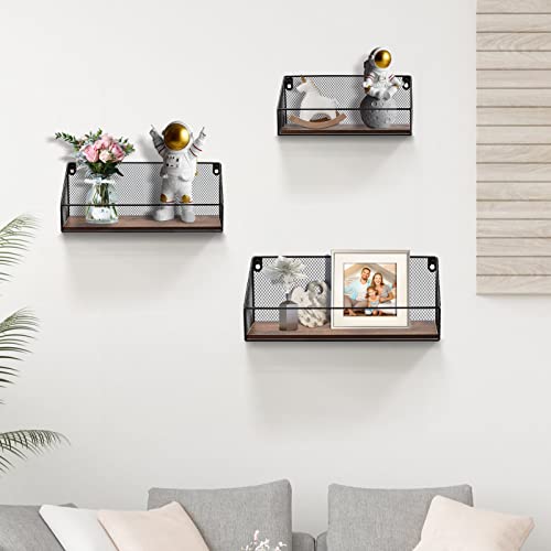 Hoikwo 3 Pack Mesh Wall Floating Shelves, for Bathroom Laundry Room Bedroom Living Room Kitchen and Office