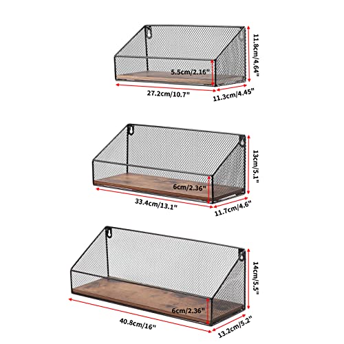 Hoikwo 3 Pack Mesh Wall Floating Shelves, for Bathroom Laundry Room Bedroom Living Room Kitchen and Office