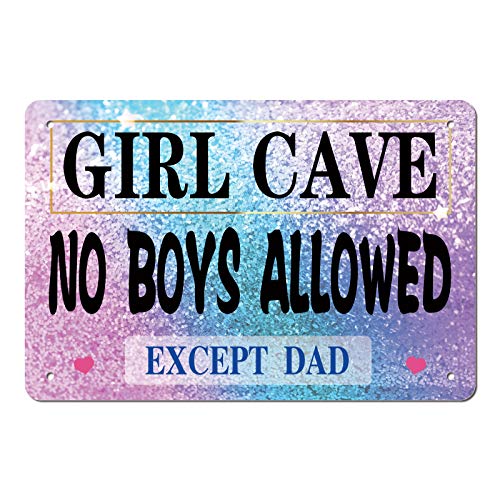 ManruleUS Room Decor for Teen Girls Aesthetic Metal Tin Sign Girl Cave No Boys Allowed 12x8 inches (Girl Cave 3)