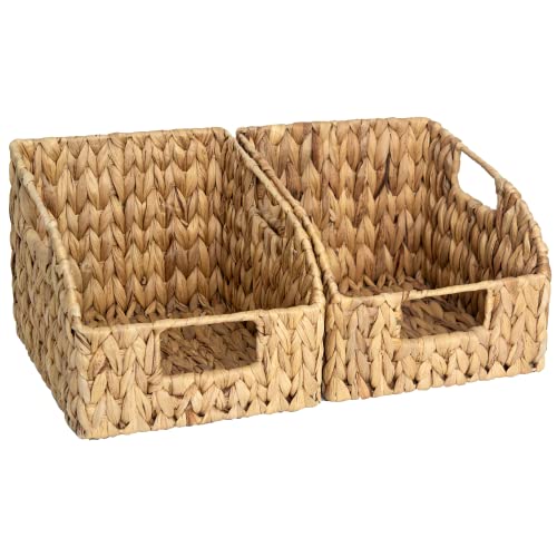 StorageWorks Water Hyacinth Wicker Baskets with Built-in Handles, Hand Woven Baskets for Organizing, 2-Pack