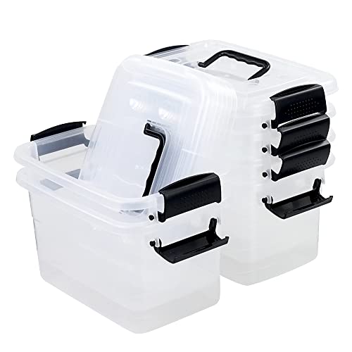 Utiao Clear Plastic Bin with Lid, 5.5 Quart Latching Box with Black Handle, 6 Packs
