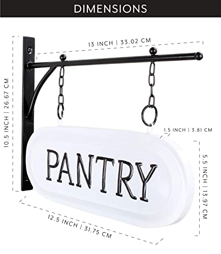 AuldHome Metal Hanging Pantry Sign, White Enamelware Iron 2-Sided Rustic Farmhouse Decor
