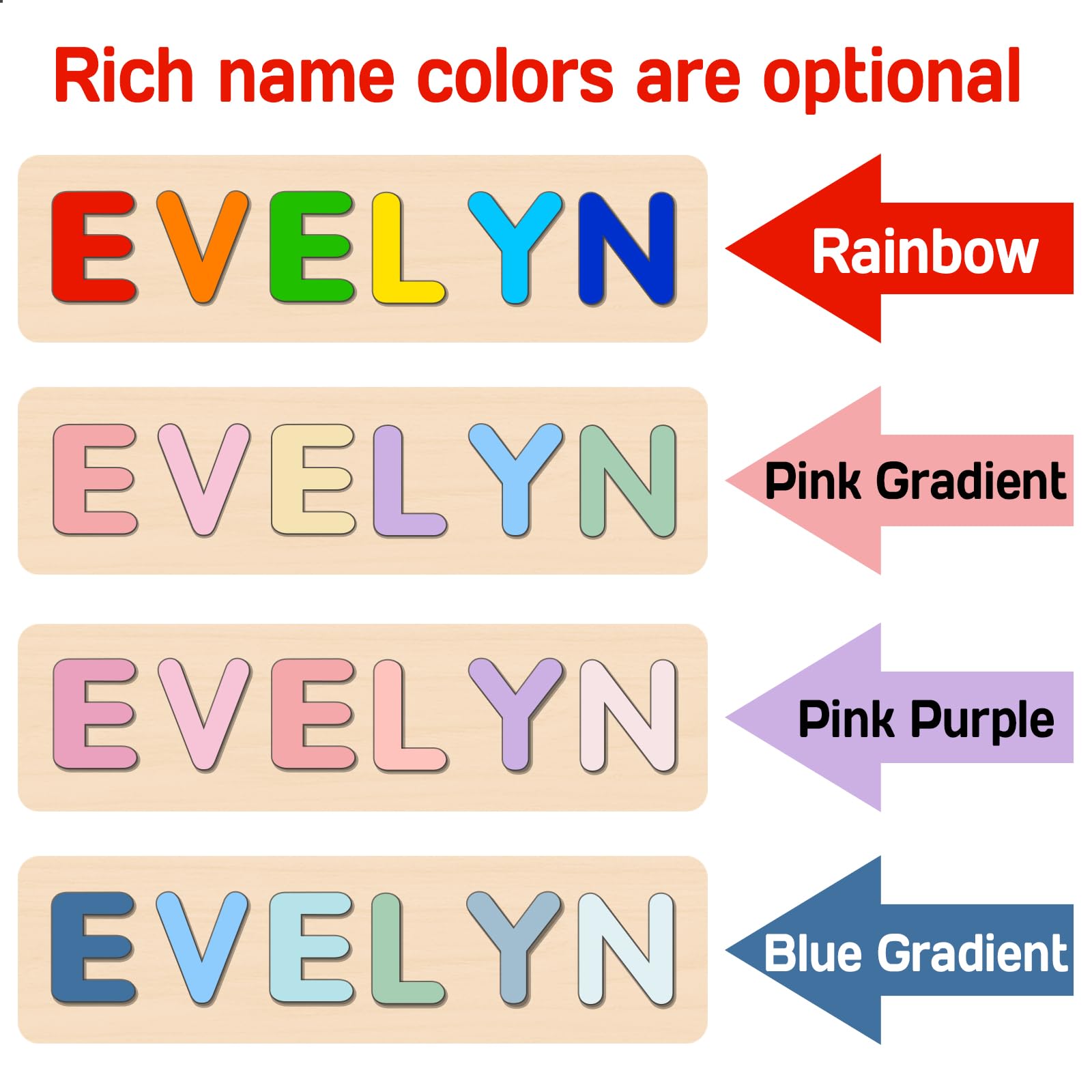 OELTTG Name Puzzle for Kids Personalized, Montessori Learning Toys for 1 Year Old Boy Girl, Custom Puzzles with Engraved Text on Back, Personalized Baby Easter Gifts