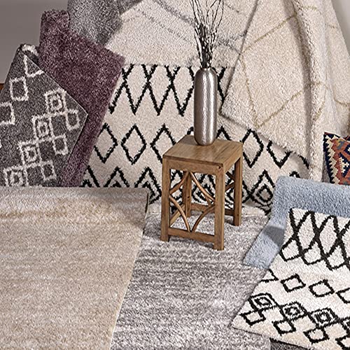 Gertmenian Air Shag Fresh Collection , Classic Plush Microfiber Shag Rug , Bedroom Nursery Living Room Dining Room Dorm Room , 9x13 Ft Extra Large, Vintage Abstract Lines, Gray, 18607