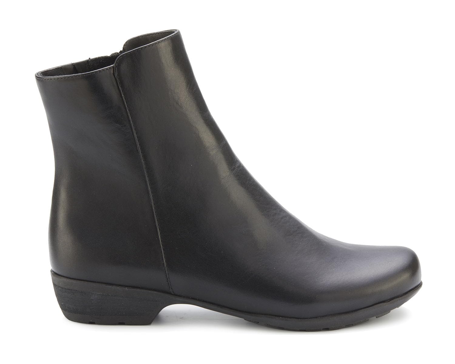 Ros Hommerson Women's ELSIE Comfortable Stacked-look Heel Bootie Black Leather 6.5 US X-Wide (WW 2E)