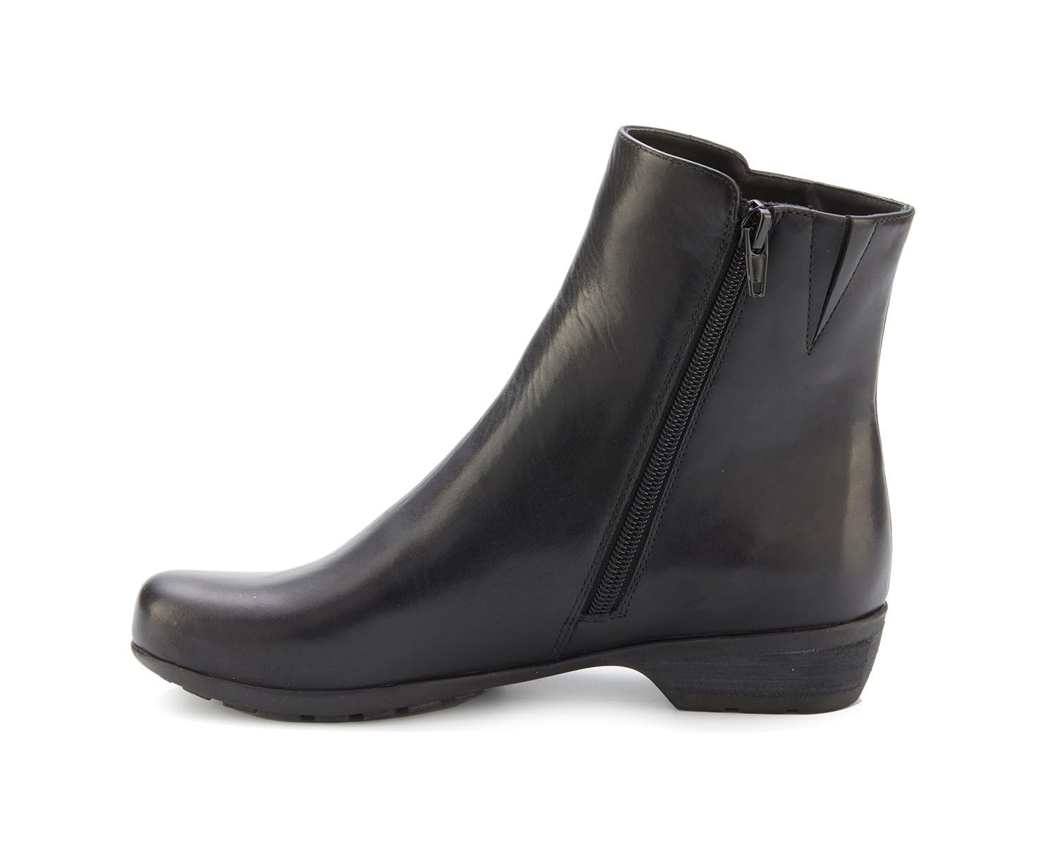 Ros Hommerson Women's ELSIE Comfortable Stacked-look Heel Bootie Black Leather 6.5 US X-Wide (WW 2E)