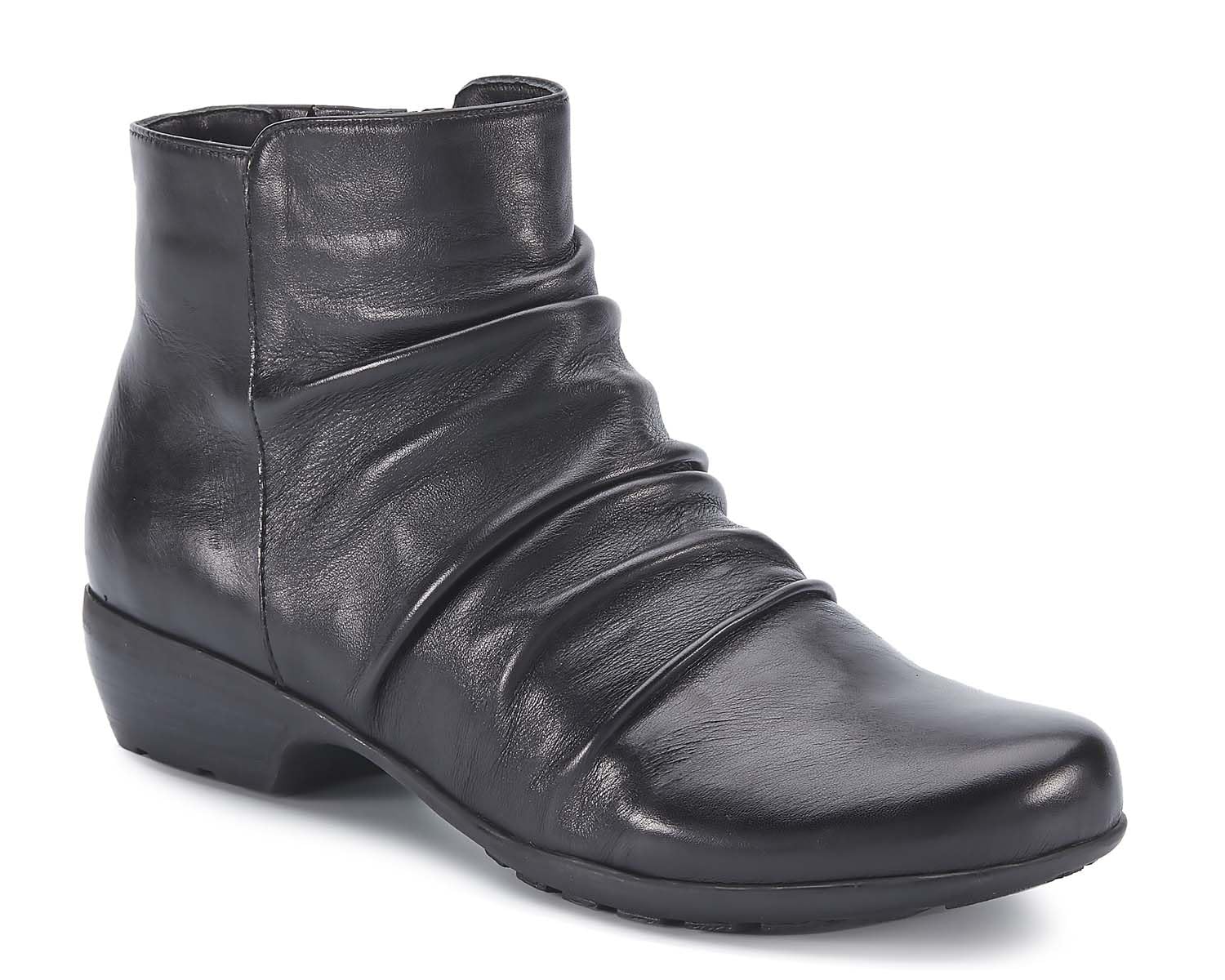 Ros Hommerson Women's ELSIE Comfortable Stacked-look Heel Bootie Black Leather 6.5 US X-Wide (WW 2E)