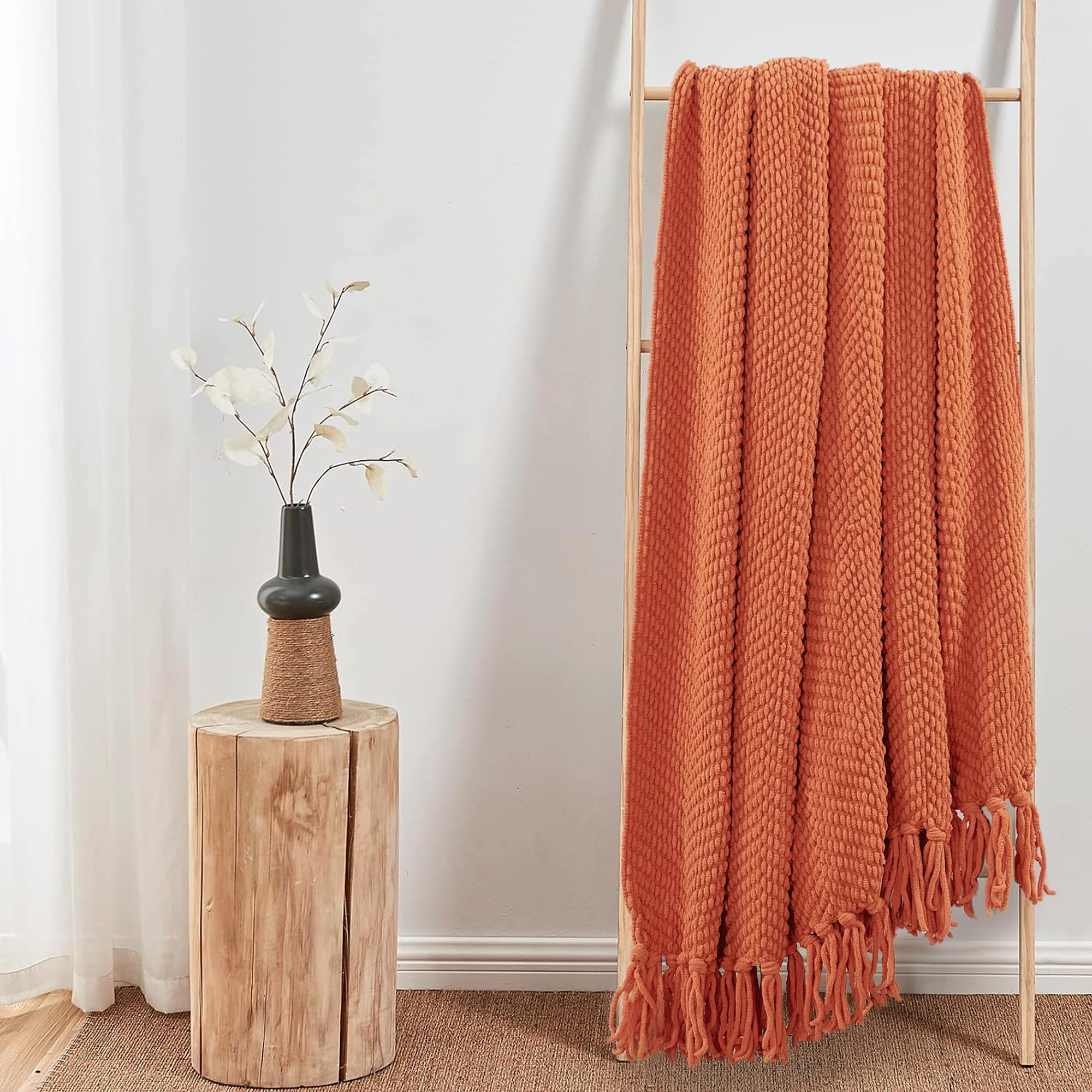 Home Soft Things Throw Blanket Knitted Tweed Throw 50'' x 60'', Rust, Super Soft Cozy Warm Comfortable Breathable Throw for Living Room Chair Couch Bed Sofa Bedroom Home Décor