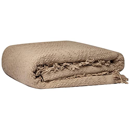 GLORY SEASON 100% Cotton Throw Blanket in Latte Brown Jacqard Weave Fabric with Fringe Soft Warm Cover for Bed Couch and Living Room Sofa,Chair 50x60 Inches