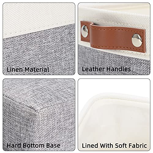 DULLEMELO Small Storage Basket for Organizing, Collapsible Fabric Basket for Shelves, Closets, Laundry, Nursery, Decorative Basket for Gifts Empty (White&Gray)