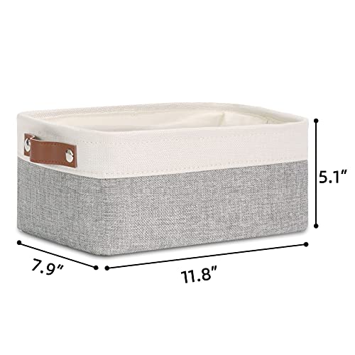 DULLEMELO Small Storage Basket for Organizing, Collapsible Fabric Basket for Shelves, Closets, Laundry, Nursery, Decorative Basket for Gifts Empty (White&Gray)