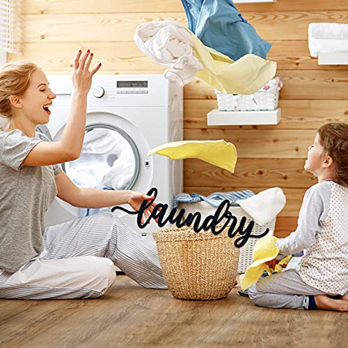 Laundry Room Décor Metal Wall Art Backdrop Decoration Rustic Laundry Room Signs Hanging Decor Black Handwritten Font Gift Ideas 4.8 X 16.9 Inches