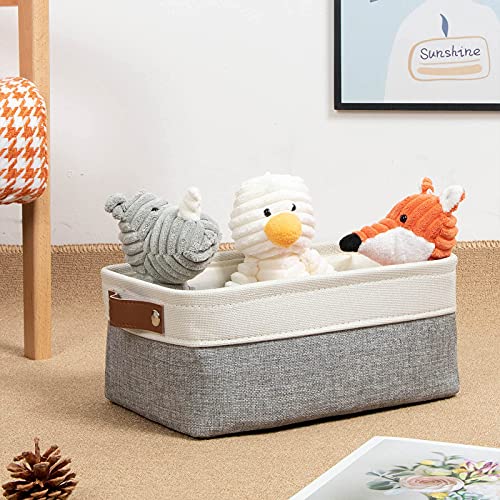 DULLEMELO Small Storage Basket for Organizing, Collapsible Fabric Basket for Shelves, Closets, Laundry, Nursery, Decorative Basket for Gifts Empty (White&Gray)