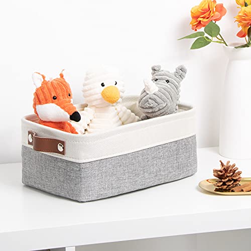 DULLEMELO Small Storage Basket for Organizing, Collapsible Fabric Basket for Shelves, Closets, Laundry, Nursery, Decorative Basket for Gifts Empty (White&Gray)