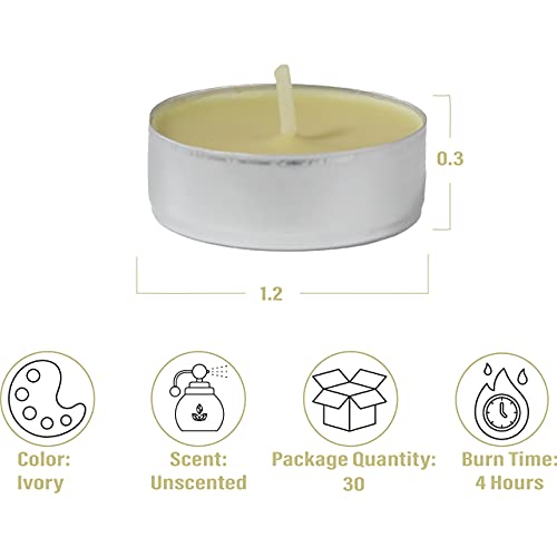 CandleNScent Colored Tea Light Candles | Unscented | Ivory | Made in USA (Pack of 30)