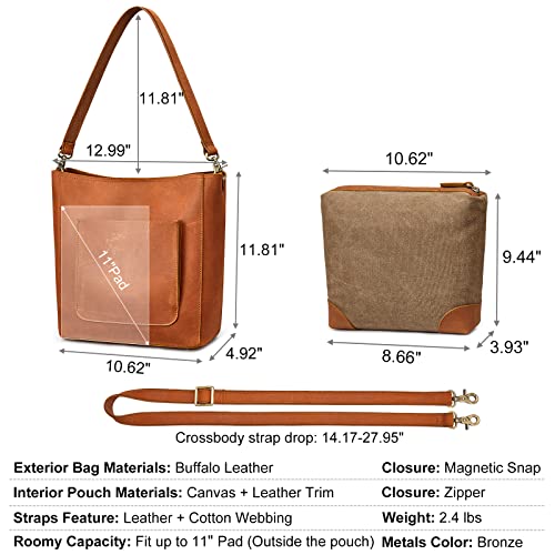 S-ZONE Women Vintage Genuine Leather Bucket Tote Bag Hobo Handbag Distressed Shoulder Purse