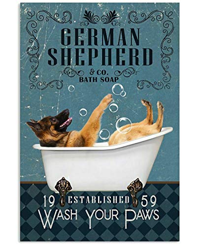 SIGNCHAT German Shepherd Bath Soap Wash Your Paws Poster Art Print Decor Home Vintage Style Metal Wall Plaque Wall Decoration Metal Sign 8x12 inch, Poster470