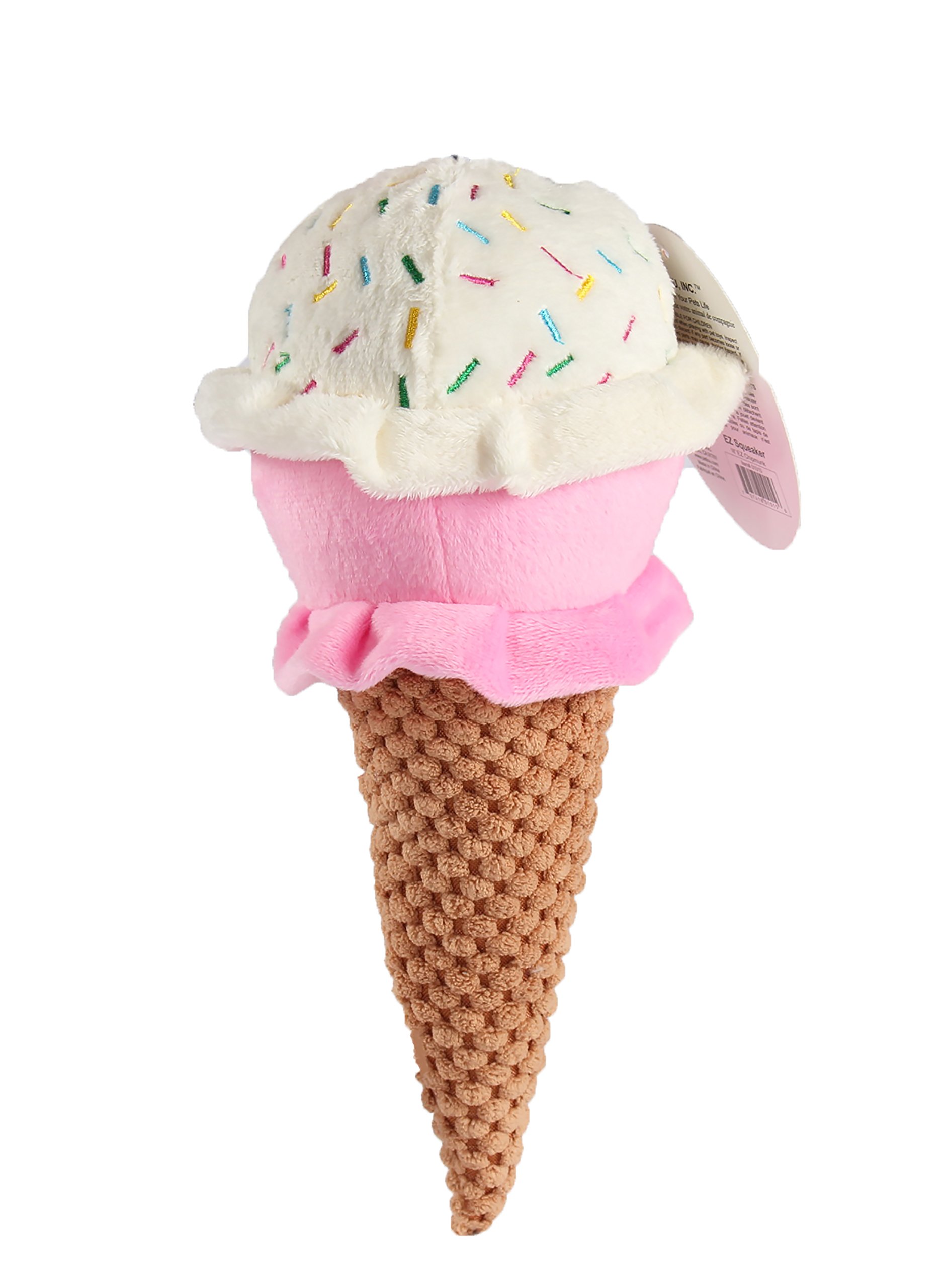 Petlou Durable Plush Dogs Squeak Toys. 10-Inch Ice Cream, All Breed Sizes
