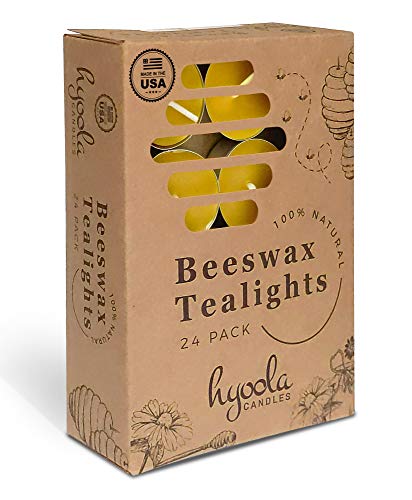 HYOOLA Beeswax Tealight Candles in Aluminum Cup - 24 Pack - 100% Pure Natural Beeswax Candles