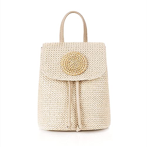 Teanea Small Straw Backpack Purse Beach Bag for Women Girls, Beige