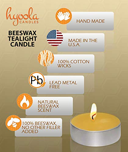 HYOOLA Beeswax Tealight Candles in Aluminum Cup - 24 Pack - 100% Pure Natural Beeswax Candles