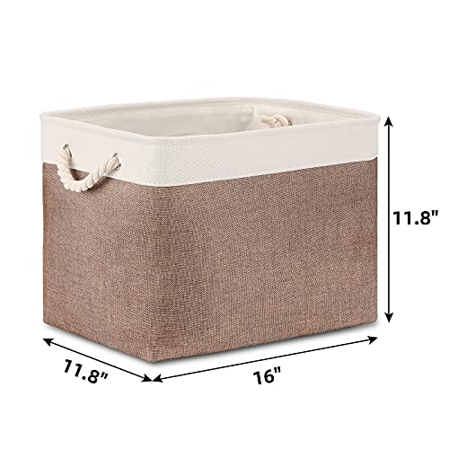 Bidtakay Baskets Set Fabric Storage Bins-White&Earthy Brown Bundled Baskets of 2 Large Baskets 16" X 11.8" X 11.8" + 3 Medium Baskets 15" X 11" X 9.5"