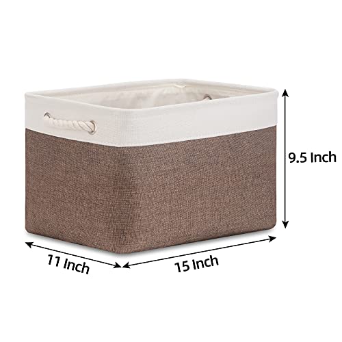 Bidtakay Baskets Set Fabric Storage Bins-White&Earthy Brown Bundled Baskets of 2 Large Baskets 16" X 11.8" X 11.8" + 3 Medium Baskets 15" X 11" X 9.5"