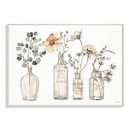 Stupell Industries Antique Floral Bouquets Flowers Glass Jar Painting, Wall Plaque, 13 x 19