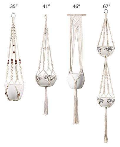 Mkono Set of 3 Wood Wall Hanging Shelves Boho Decor and Set of 4 Macrame Plant Hanger