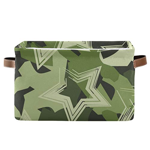 Baofu Large Storage Basket Square Foldable Canvas Laundry Baskets Bin Waterproof Inner Layer with Sturdy Handles for Kids Toy Nursery Blanket Clothes Decorative- Camo Pattern