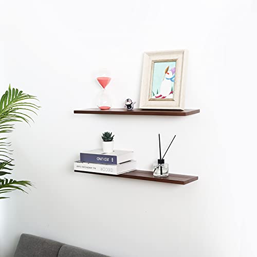 YINKSONG Floating Shelves for Wall Mounted Set of 2(23.6”),Wall Decorative Shelf,Modern Storage Display Wall Shelves for Living Room Kitchen Bathroom(Walnut)