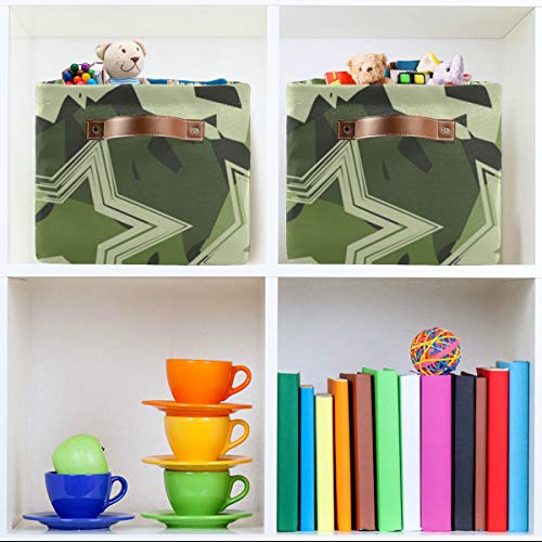 Baofu Large Storage Basket Square Foldable Canvas Laundry Baskets Bin Waterproof Inner Layer with Sturdy Handles for Kids Toy Nursery Blanket Clothes Decorative- Camo Pattern