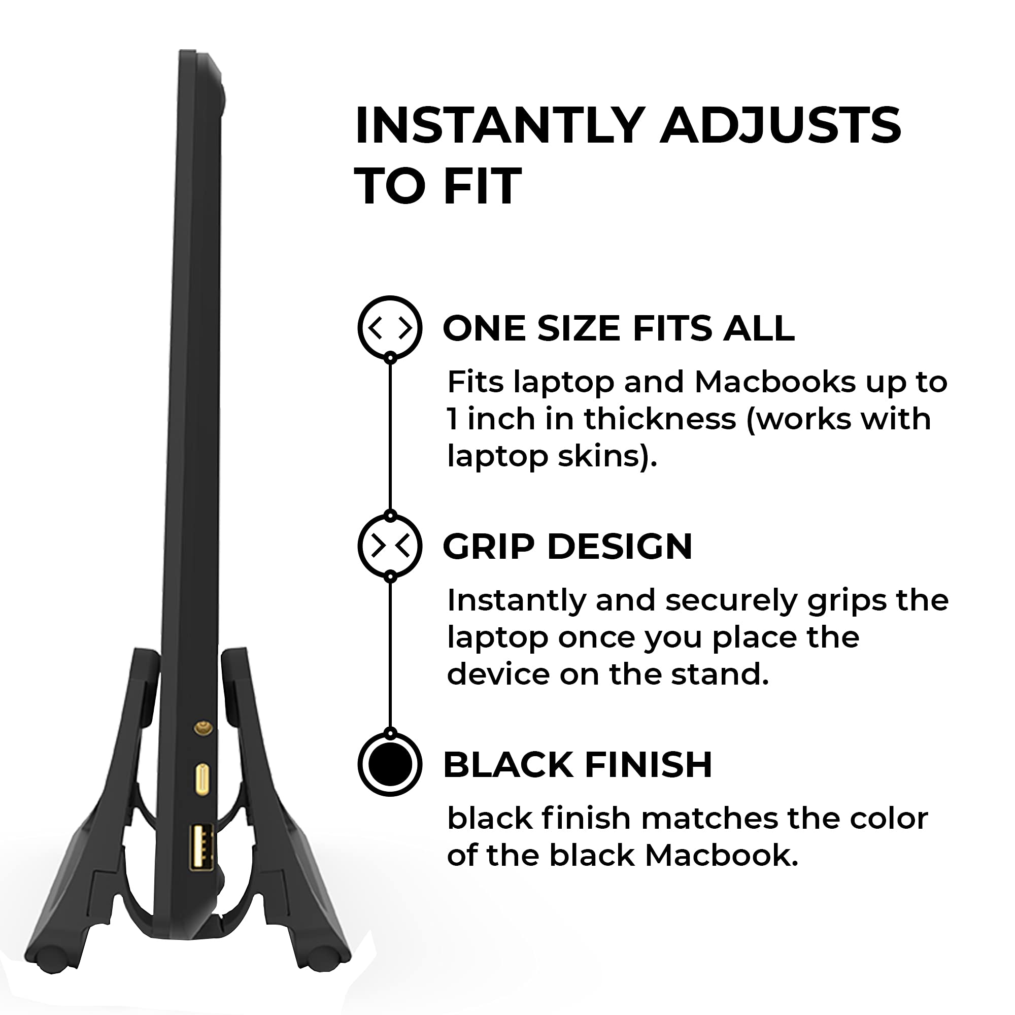 HumanCentric Vertical Laptop Stand for Desks (Matte Black) | Adjustable Holder to Dock Apple MacBook, MacBook Pro, and Other Laptops to Organize Work & Home Office