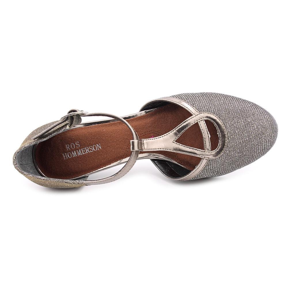 Ros Hommerson Womens Heidi T-Strap Closed Toe Low Heel Comfortable Pump Silver Iridescent Glitter Fabric 9 W US