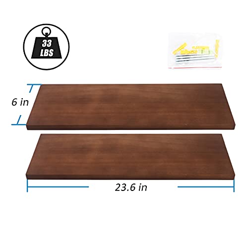 YINKSONG Floating Shelves for Wall Mounted Set of 2(23.6”),Wall Decorative Shelf,Modern Storage Display Wall Shelves for Living Room Kitchen Bathroom(Walnut)