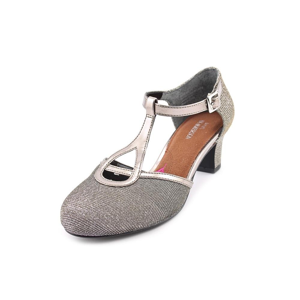 Ros Hommerson Womens Heidi T-Strap Closed Toe Low Heel Comfortable Pump Silver Iridescent Glitter Fabric 9 W US