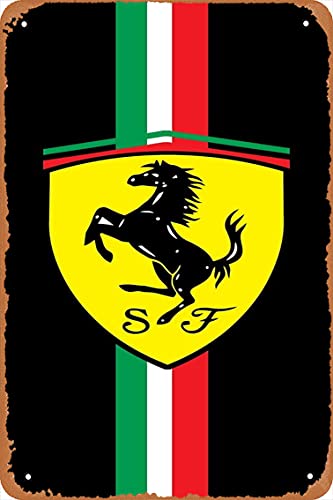 Scuderia Ferrari F1 Logo Design with Italy Flag Poster Metal Tin Sign 8" x 12" Vintage Retro Man Cave Wall Decor