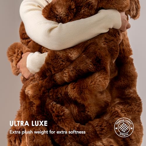 EVERGRACE Ultra Soft Luxury Fluffy Ridgeline Faux Rabbit Fur Throw Blanket, Thick Warm Bubble Throw for Bed, Cozy Plush Reversible Blankets for Couch, Chair, Sofa, Lion Caramel, 60x80 Inches, 870 GSM